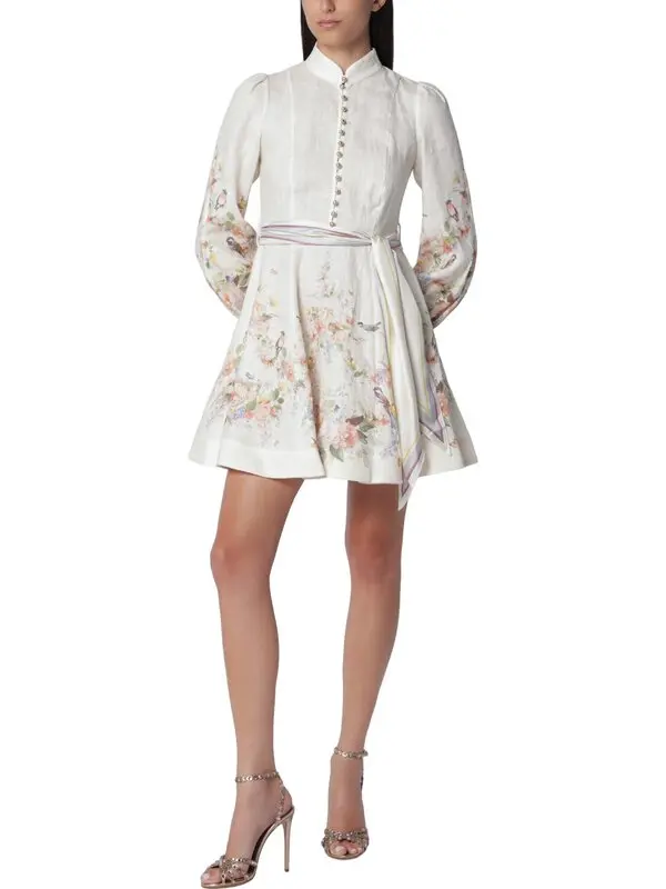 Zimmermann Valiant Printed Linen Mini Dress In Cream Bouquet - Multicolor