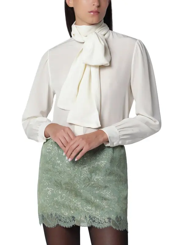 Saint Laurent Chalk Silk Lavallière-neck Blouse - Grey