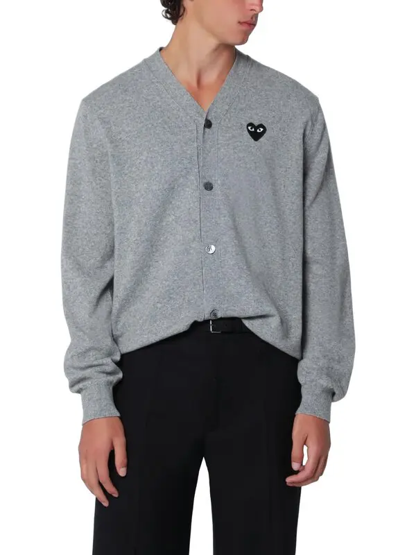 Play Comme Des Garcon Light Wool Cardigan With Heart Patch - Grey