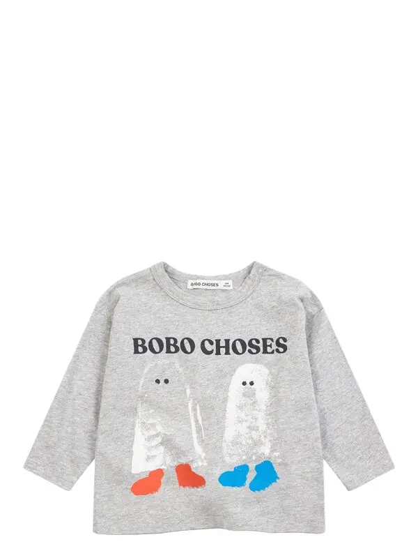 BOBO CHOSES Booty Ghosts T-shirt In Light Cotton - Grey