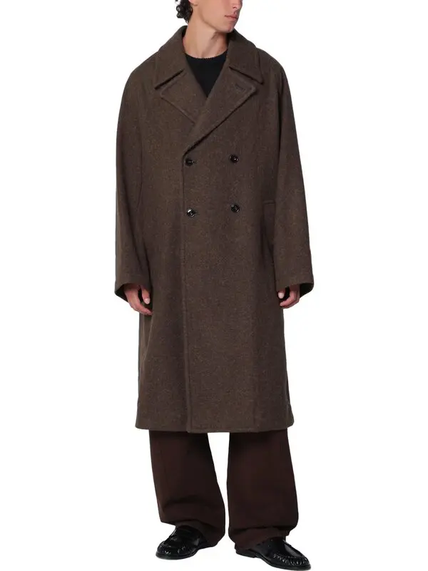 LEMAIRE Long Double-breasted Mud Wool And Alpaca Coat - Brown