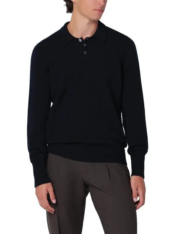 DRUMOHR Navy Wool Polo Shirt - Blue