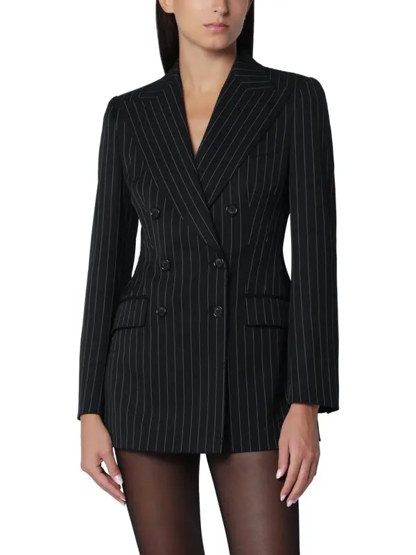 Dolce & Gabbana Double-breasted Pinstripe Blazer In Virgin Wool - Black