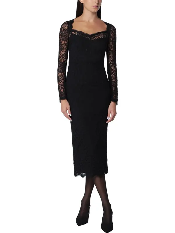 Dolce & Gabbana Floral Lace Midi Dress - Black
