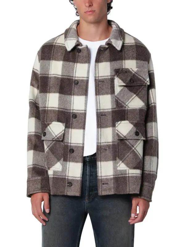 GOLDEN GOOSE Shirt Jacket With Taupe/cream Check Pattern In Mohair Blend - Multicolor
