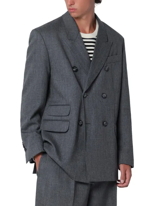 AMI Paris Double-breasted Carbon Virgin Wool Blazer - Grey