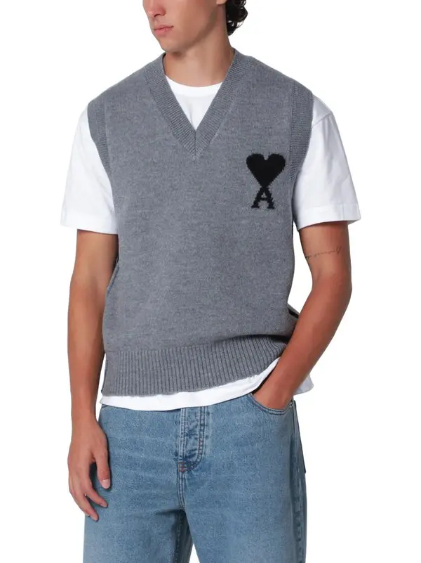 AMI Paris De Coeur Vest In Wool - Grey