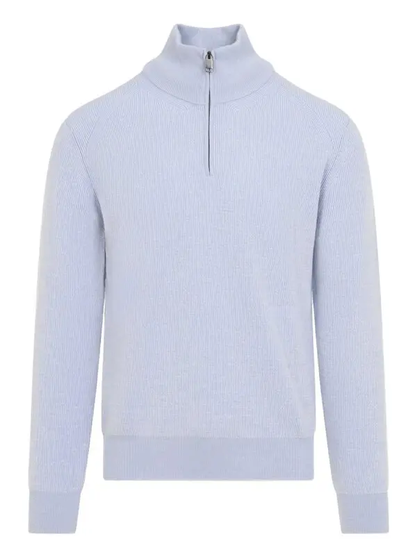 Brioni Cashmere Half Zip Up Sweater - Blue