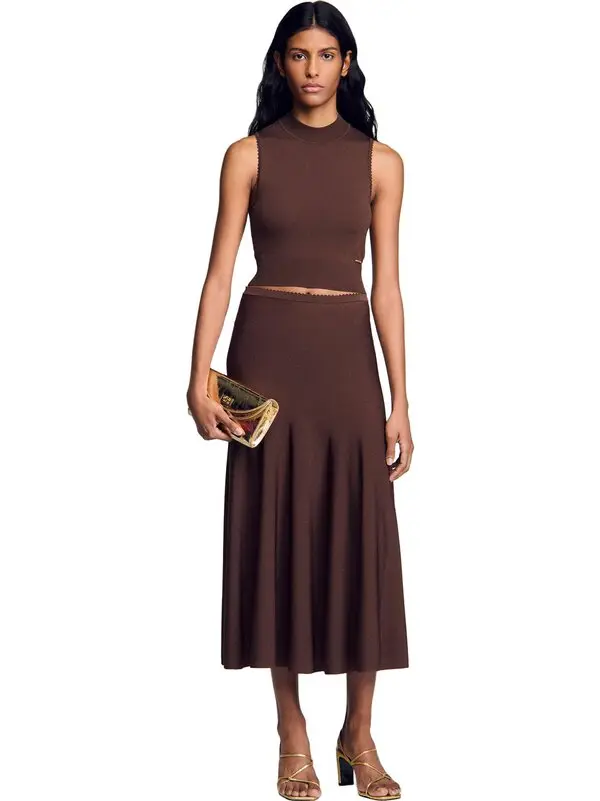 Sandro Fine Knit Cropped Shell Sweater - Brown