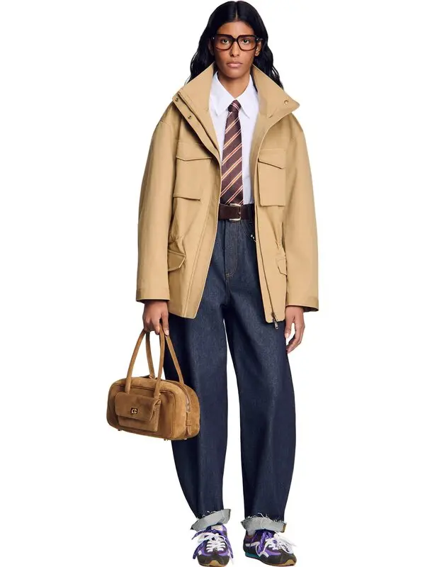 Sandro Jacket With Adjustable Waist - Camel
