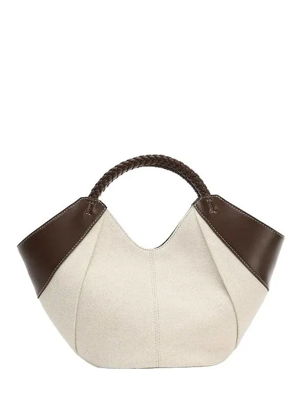 Zara Canvas Mini Shopper With Braided Top Handle - Light Beige