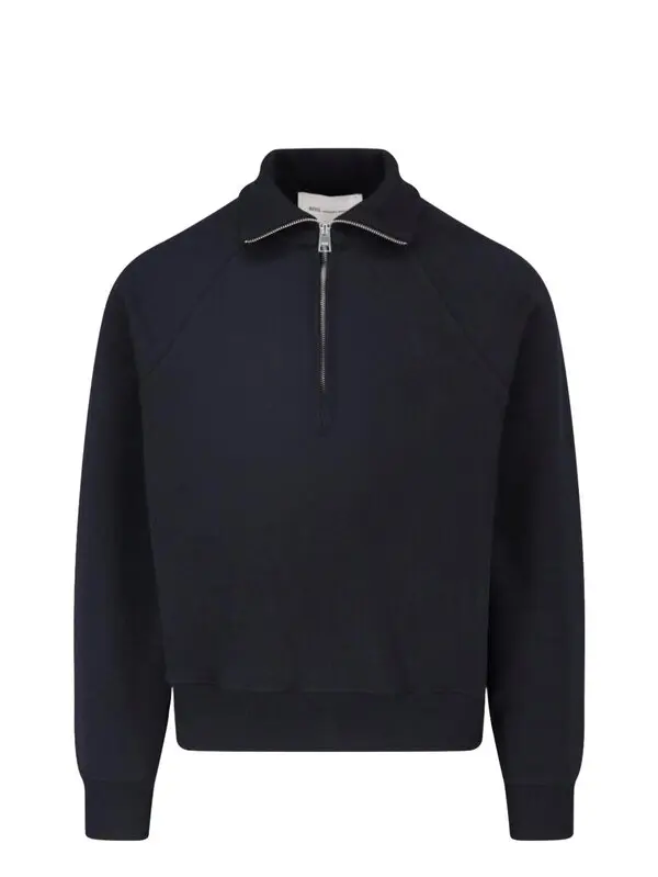 AMI Paris Cotton Zip Hoodie - Black
