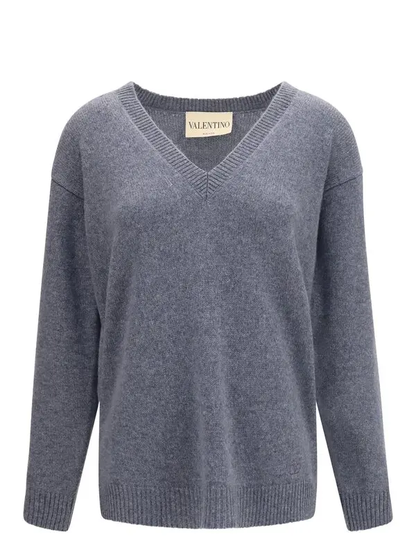 Valentino Garavani Cashmere V-neck Sweater - Gray