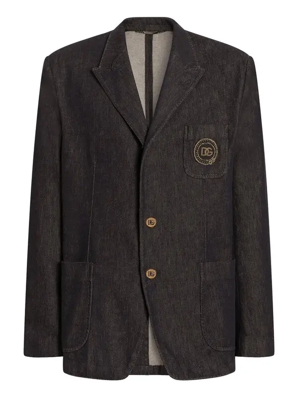 Dolce & Gabbana Single-breasted Portofino Denim Jacket With Patch - Multicolor