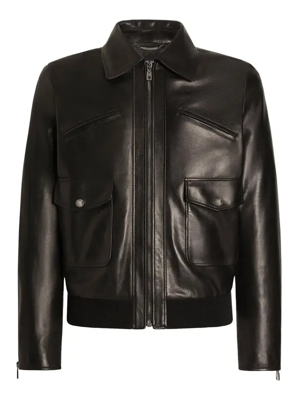 Dolce & Gabbana Nappa Leather Bomber Jacket - Black