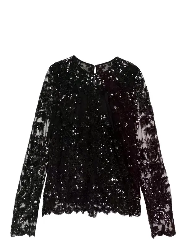 Naeem Khan Sequin-embellished Long-sleeve Top - Black