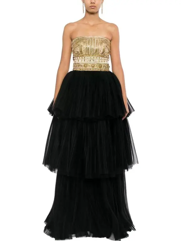 Naeem Khan Beaded-bodice Layered Gown - Neutrals