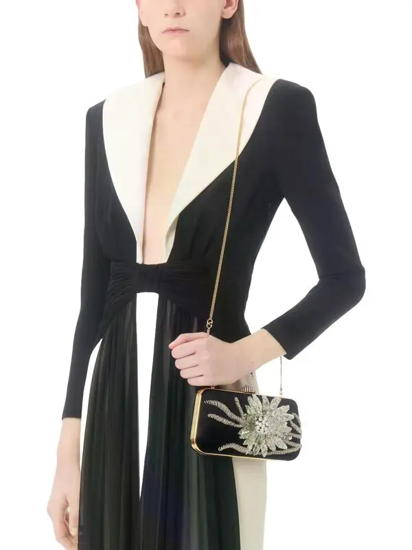 Valentino Garavani Carry Secrets Minaudiere In Satin With Floral Embroidery - Black