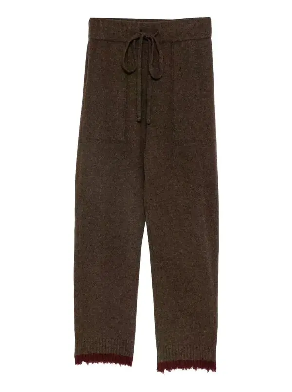 UMA WANG Drawstring Frayed-hem Trousers - Brown