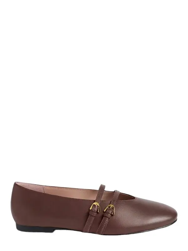 COCCINELLE Risako Double-strap Leather Ballet Flats - Brown