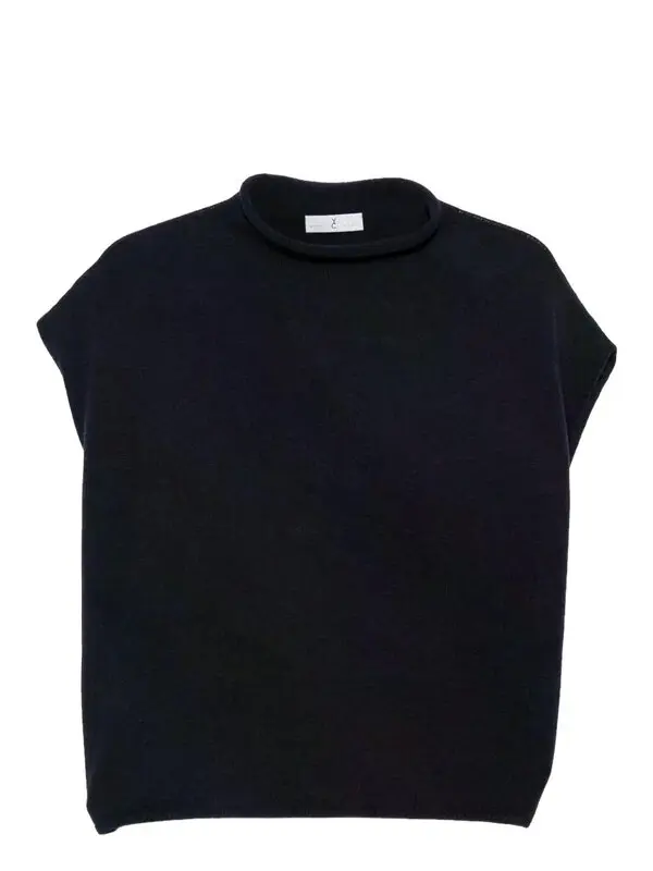 WHYCI MILANO High-neck Cap-sleeve Knit T-shirt - Blue