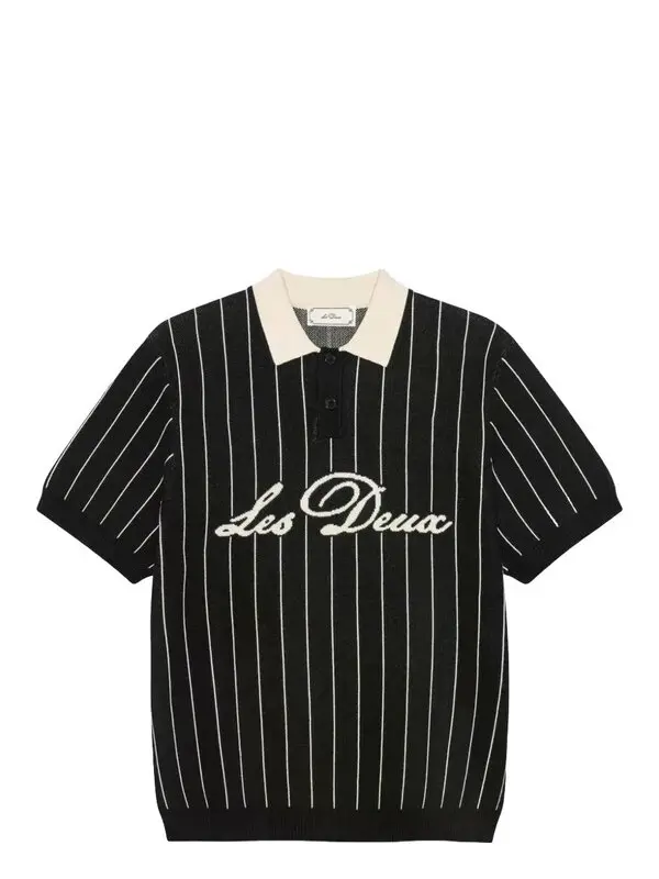 LES DEUX Pinstripe-pattern Knitted Polo Shirt - Black