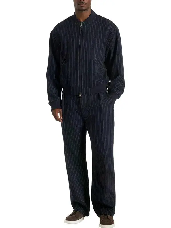 Manière De Voir Leandro In Navy Pinstripe Wool Bomber Jacket - Blue