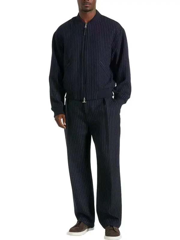 Manière De Voir Leandro Pinstripe Wool Bomber Jacket - Blue