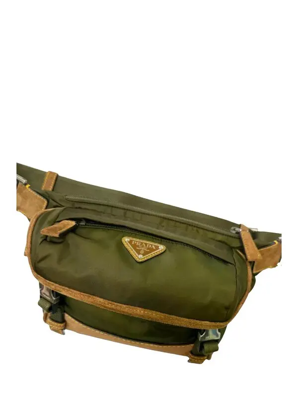 Prada 2013-2026 Suede Trimmed Re Nylon Messenger Bag Crossbody Bag - Brown