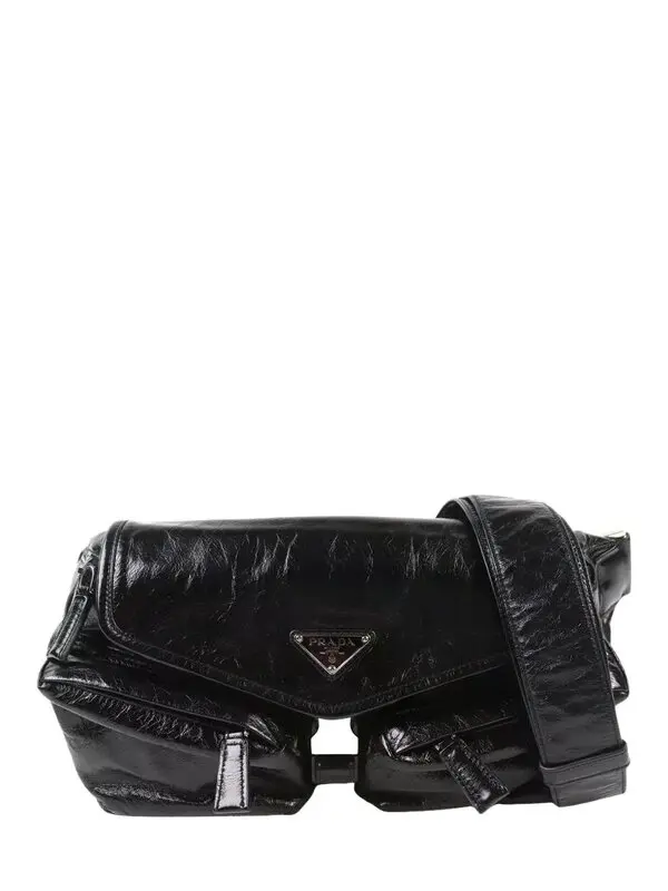 Prada 2013-2026 Crinkled Calfskin Buckle Messenger Bag Crossbody Bag - Black