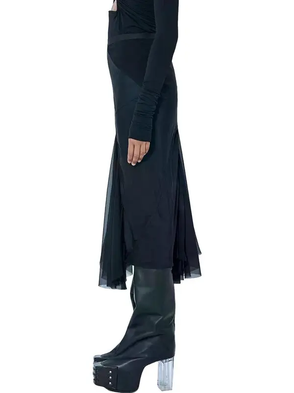 Rick Owens Dbl Asymmetric Midi Skirt - Black