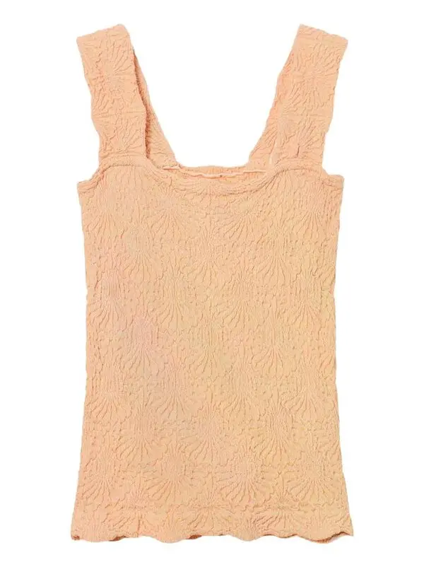 Free People Floral-texture Square-neck Top - Orange