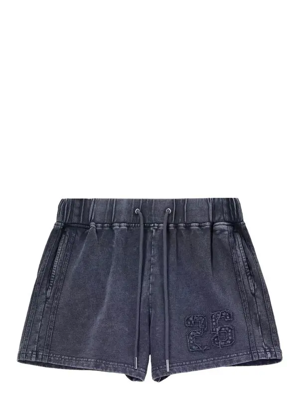 MINI CREAM Acid-wash Patch-detail Shorts - Black