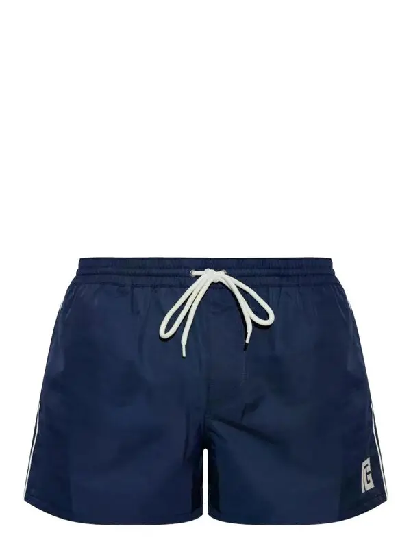 Balmain Side-stripe Logo-patch Swim Shorts - Blue