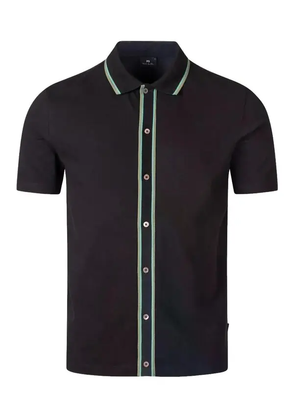 Paul Smith Stripe-trim Button-through Polo Shirt - Black