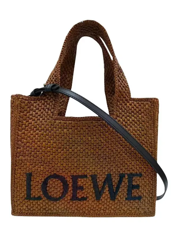 Loewe 2023-2026 Small Raffia Font Tote Satchel - Brown