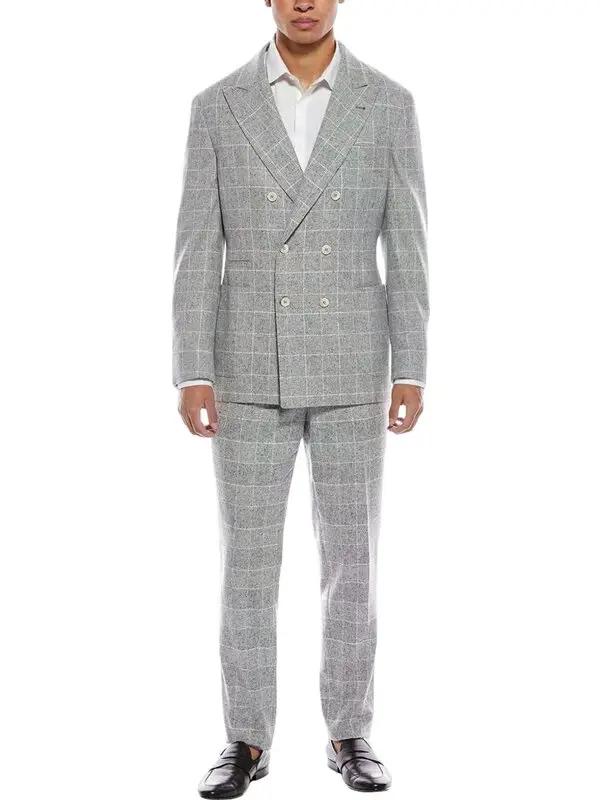 Brunello Cucinelli Check-pattern Double-breasted Suit - Grey