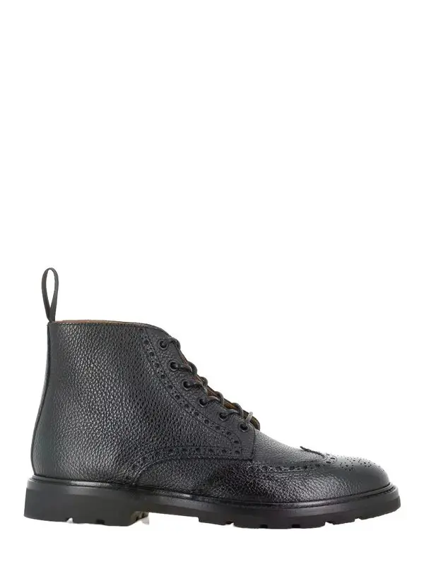 HENDERSON BARACCO Brogue-detail Pebbled Leather Boots - Black