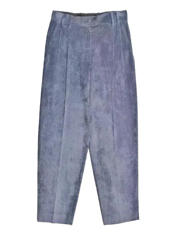 Brunello Cucinelli Pleated Corduroy Cropped Trousers - Blue