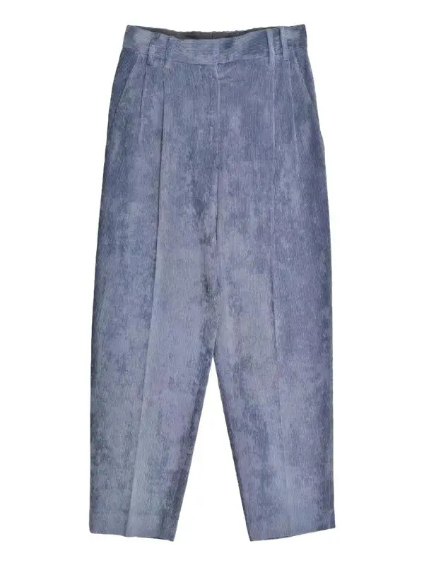 Brunello Cucinelli Pleated Corduroy Cropped Trousers - Blue