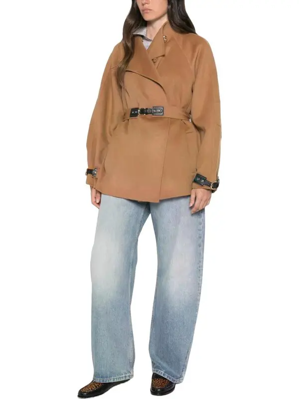 Maje Belted Funnel-neck Coat - Brown
