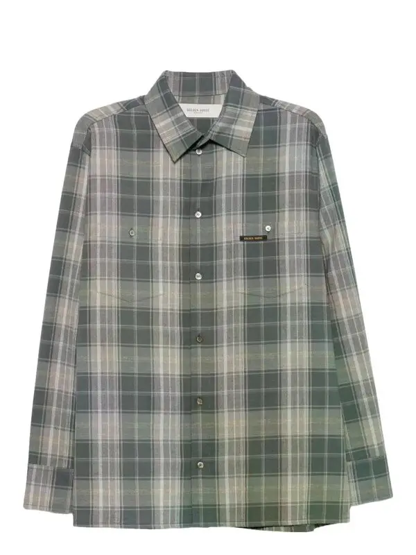 GOLDEN GOOSE Check-pattern Logo-patch Shirt - Grey