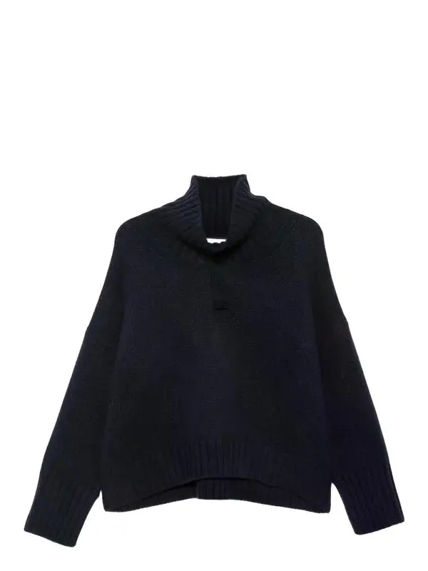 Soft Goat Roll-neck Ribbed-trim Sweater - Blue