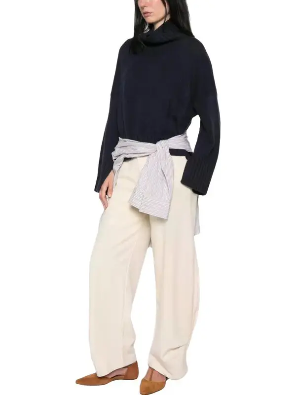 Soft Goat Roll-neck Ribbed-trim Sweater - Blue