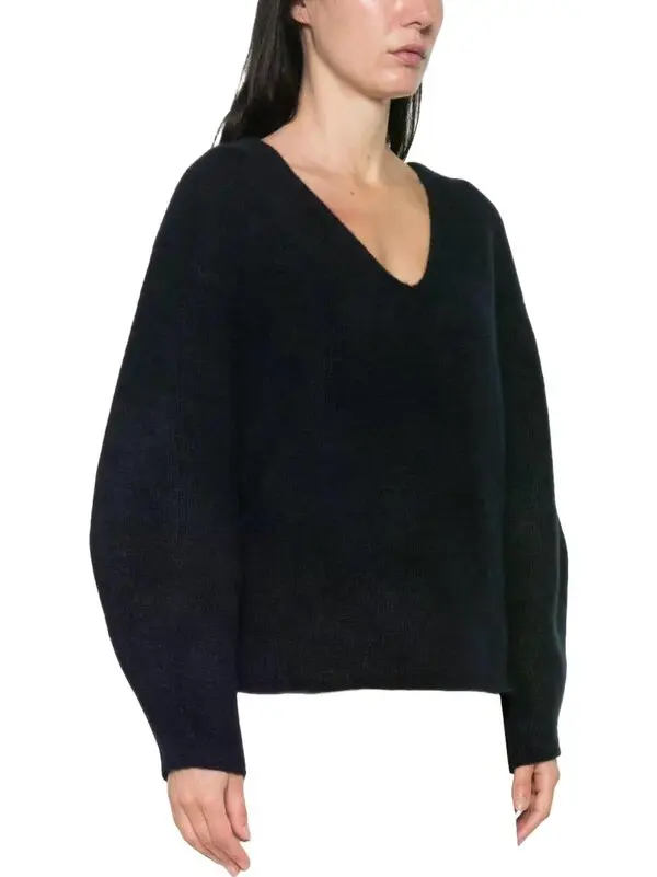 Soft Goat V-neck Raglan-sleeve Sweater - Blue