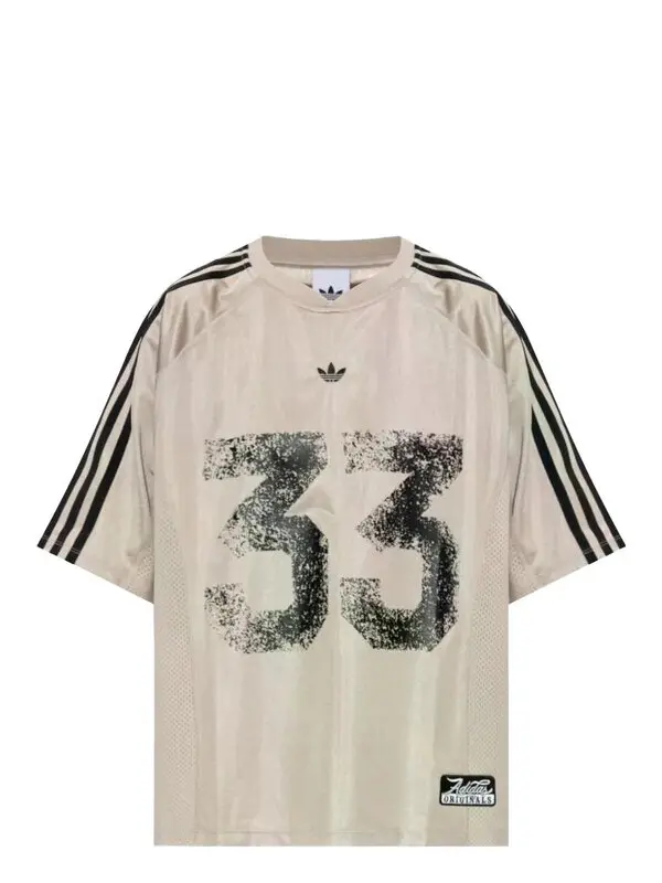 Adidas Number-print Mesh-panel T-shirt - Neutrals