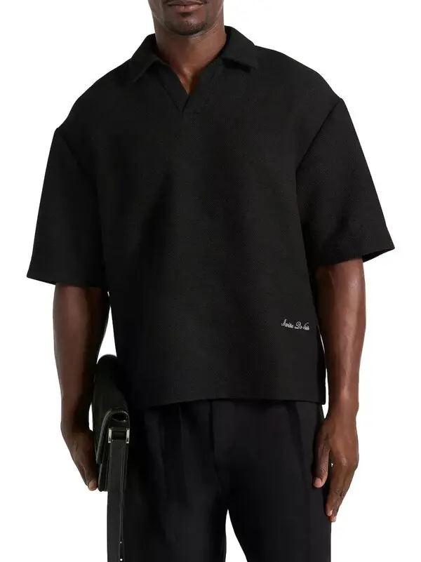Manière De Voir Joss In Navy Boxy Signature Polo Shirt - Black