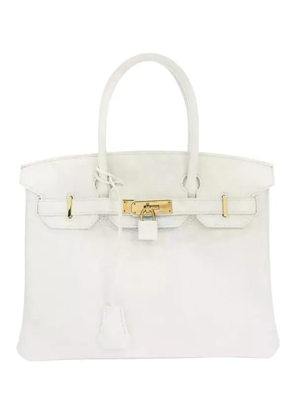 Hermès 2015 Taurillon Clemence Birkin 30 Tote Bag - White