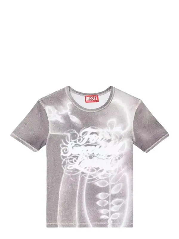 DIESEL® Top In Ribbed Jersey With Graphic Print - Grey