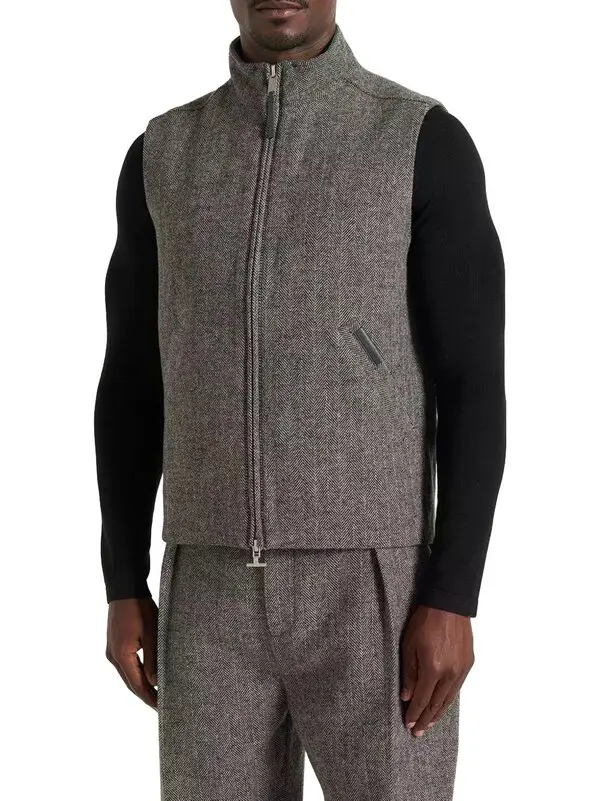 Manière De Voir Levi In Herringbone Wool Zip Gilet - Grey